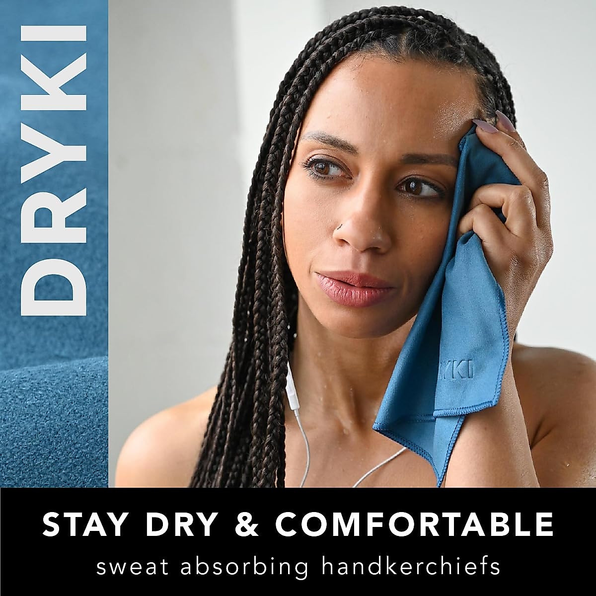 DRYKI Sweat Absorbing Handkerchiefs - The Original Quick-Dry Microfiber Sweat Rags & Towels for Face, Hands, & Body - Perfect for Gym, Sports, and Work (Coastal Blue, 5 Pack)