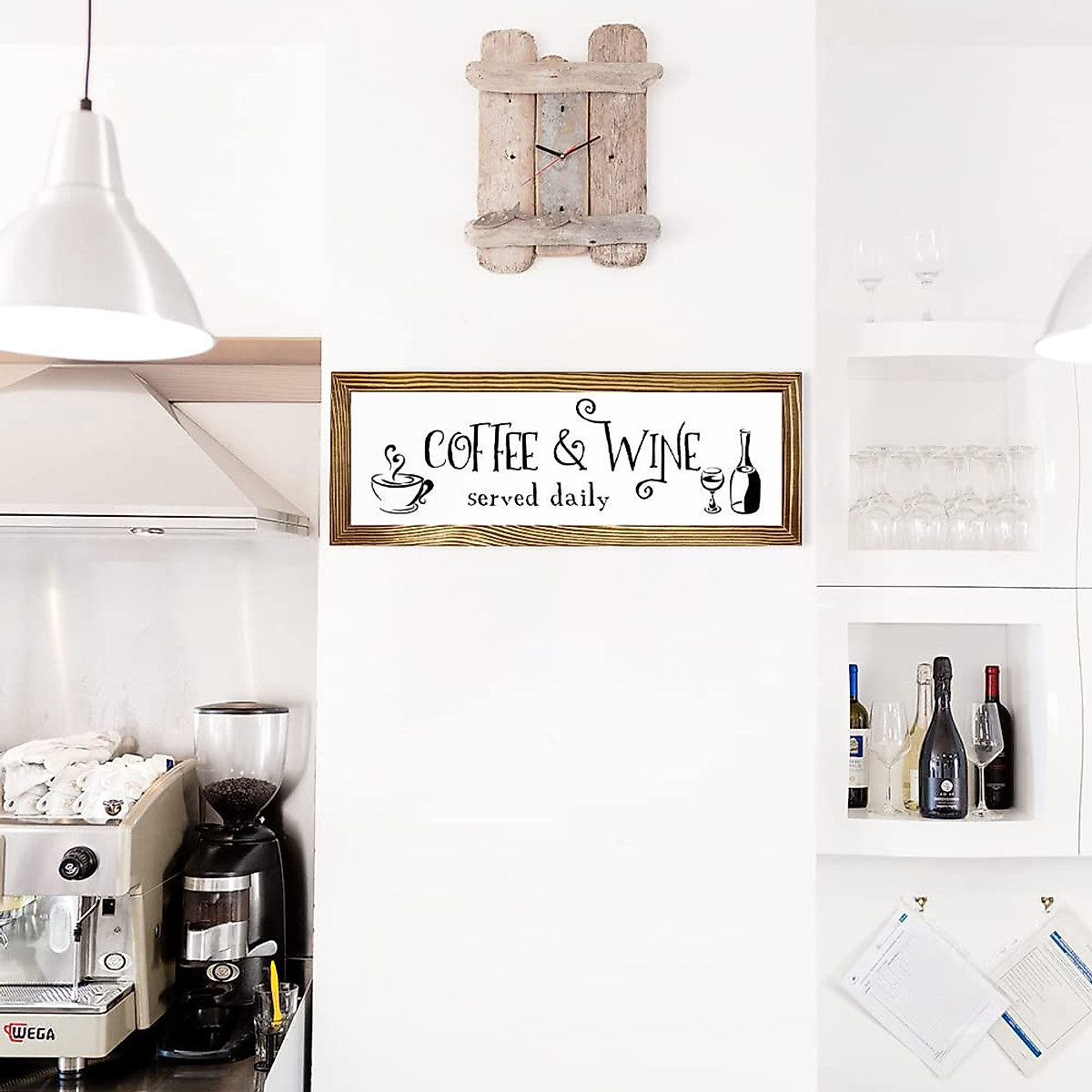 Maoerzai Funny Coffee Bar Sign Modern Kitchen Wall Decor,Rustic Wooden Wall Art Print Decor Sign,Farmhouse Bar Accessories Decor Cafe. (16 X 6 inch, White-Coffee-3)