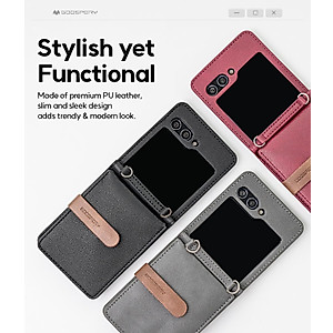 GOOSPERY Wallet Case Compatible with Galaxy Z Flip 5 Case, Detachable Card Holder 2 Card Pocket Storage Premium PU Leather Adjustable Cross-Body Strap Attached Earbud Cord Organizer - Grey