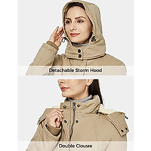 WenVen Women's Warm Heavy Quilted Winter Sherpa Coat with Hood (Khaki-2, XL)
