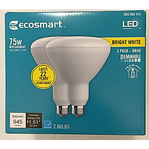 EcoSmart 75-Watt Equivalent BR40 Dimmable Energy Star LED Light Bulb Bright White (2-Pack) New Model
