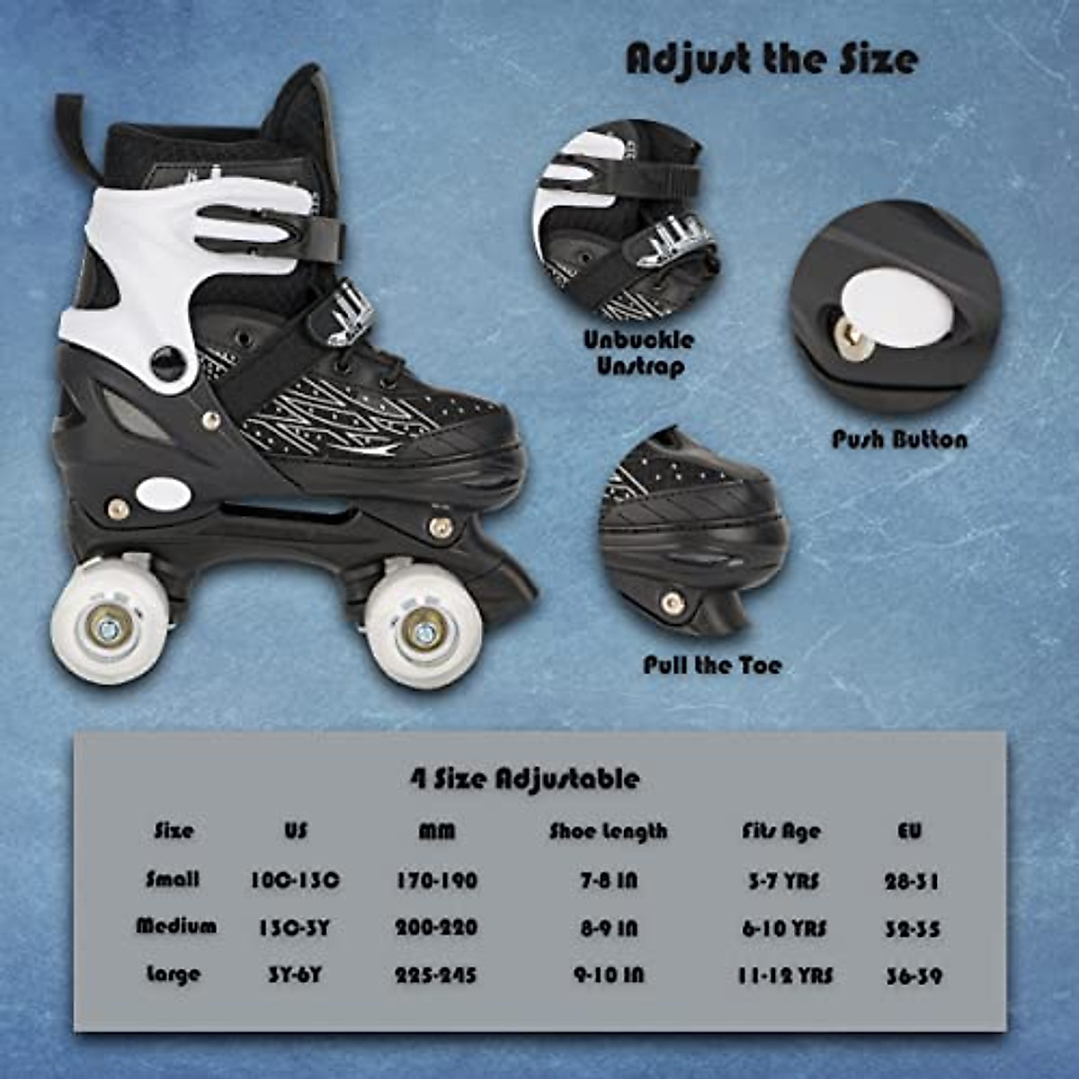 WiiSHAM Roller Skates for Kids 4 Size Adjustable Roller Skates,Fun for Boys and Kids