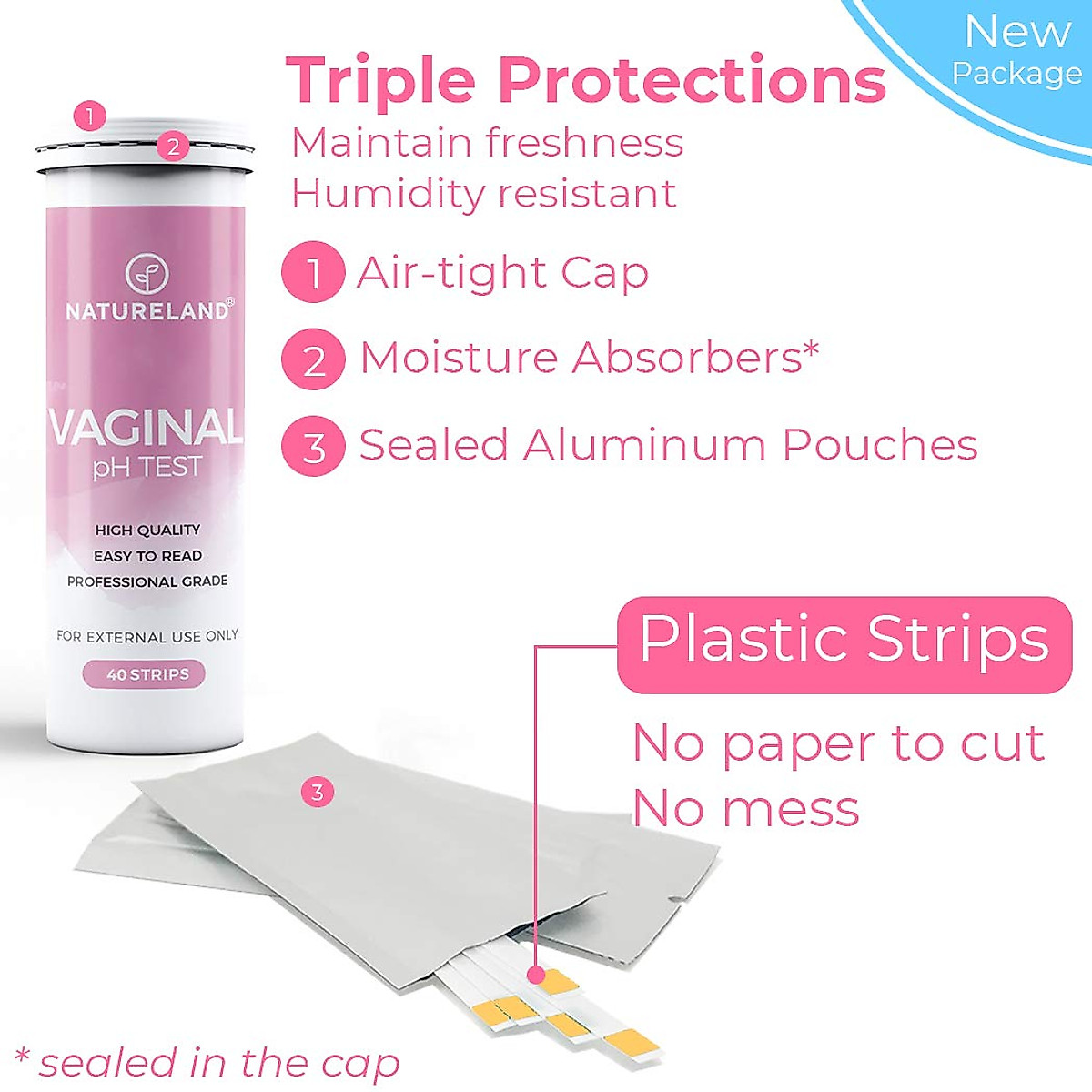 Natureland Vaginal Health pH Test Strips, Feminine pH Test, Value Pack | Monitor Vaginal Intimate Health & Prevent Infection | Accurate Acidity & Alkalinity Balance (10 Strips)