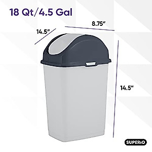 Superio Swing Top Trash Can, Waste Bin for Home, Kitchen, Office, Bedroom, Bathroom, Ideal for Large or Small Spaces - White Smoke (3 Pack- 4.5 Gal, 9 Gal, 13 Gal)