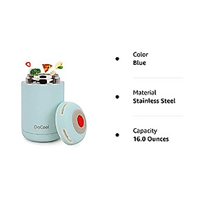 DaCool Insulated Food Jar Food Thermos for Hot Food 16 oz Vacuum Stainless Steel Hot Food School Lunch Container for Kids Adult Keep Food Hot Warm Container for Picnic Office Outdoors,BPA Free,Blue