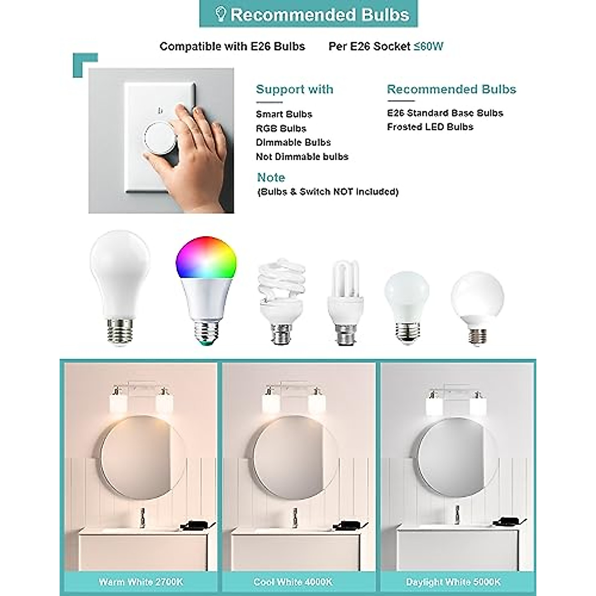 Sailstar 2-Light Bathroom Light Fixtures Over Mirror, Brushed Nickel Vanity Lights, Modern Bathroom Vanity Light, Glass Shade & Anti-Rust Nickel Finished, Bathroom Light for Small Space