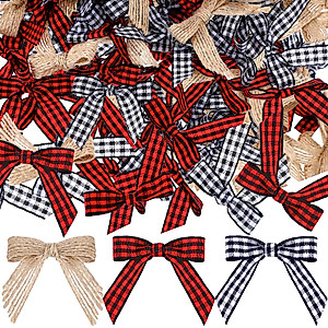 60 Pieces Christmas Mini Bows for Crafts Small Craft Bows Mini Buffalo Plaid Bow Red and Black Checkered Bows Gingham Ribbon Bows Farmhouse Home Decoration for Christmas Tree DIY Crafts, 3 Colors