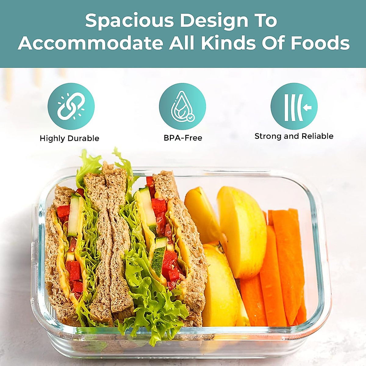 Razab 35 Pc Set Glass Food Storage Containers with Lids - Glass Meal Prep Containers Airtight Glass Bento Boxes BPA-Free 100% Leak Proof (15 lids,15 glass & 5 Plastic Sauce/Dip Containers)