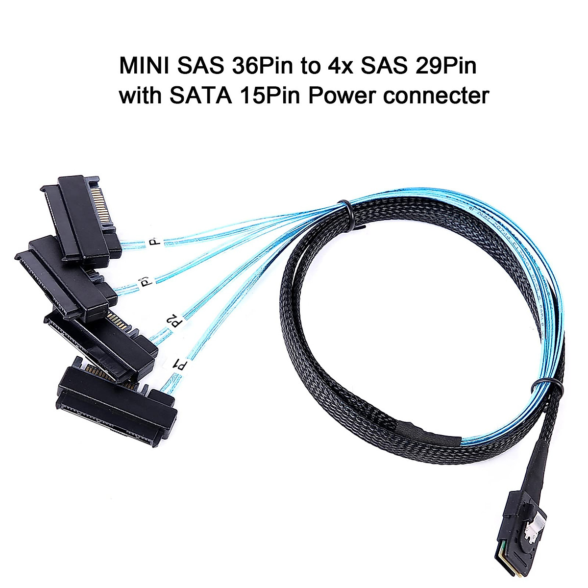 ADCAUDX Mini-SAS to SAS-Cable: 1M SFF8087 to SAS SFF-8087 to SFF-8482 Connector 4X SAS with SATA-Power Adapter Cable (3.3FT)