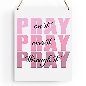 Pink Wall Decor Bible Verse Wall Art Christian Gifts for Women Room Decor for Women Girls Room Decoration Office Wall Decoration for Woman Bedroom Decor for Teen Girls Inspirational Decoration Pray Over It Wall Art