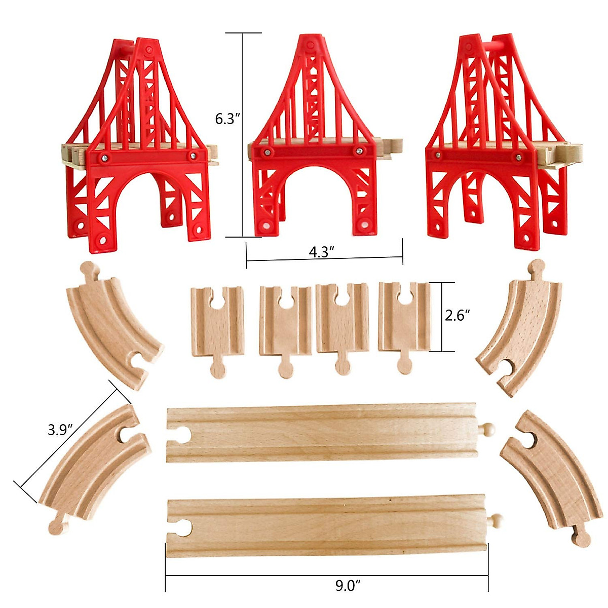 Wooden Train Bridges, 3 Suspension Bridge, Wooden Train Track Accessories, Wooden Train Track, Train Tracks Compatible with All Major Brands, Wooden Toys for Girls & Boys