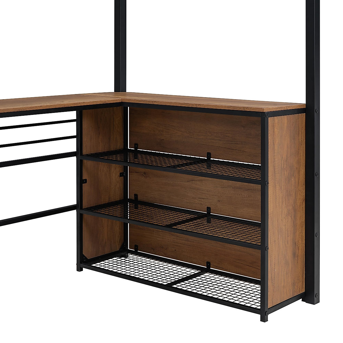 Twin Size Metal Loft Bed with L-Shaped Desk,Heavy Duty Metal Loft Bed with 3 Tier Shelves for Kids Teens Adults,High Loft Bed Frame, Space Saving(Twin,Black)