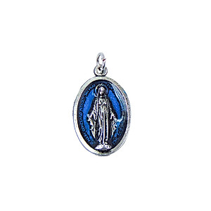 Catholica Shop Catholic Religious Wear Our Lady of Grace Oxidized Silver Medal Pendant with Blue Enamel - 0.59" Width x 1" Length - Lot of 6