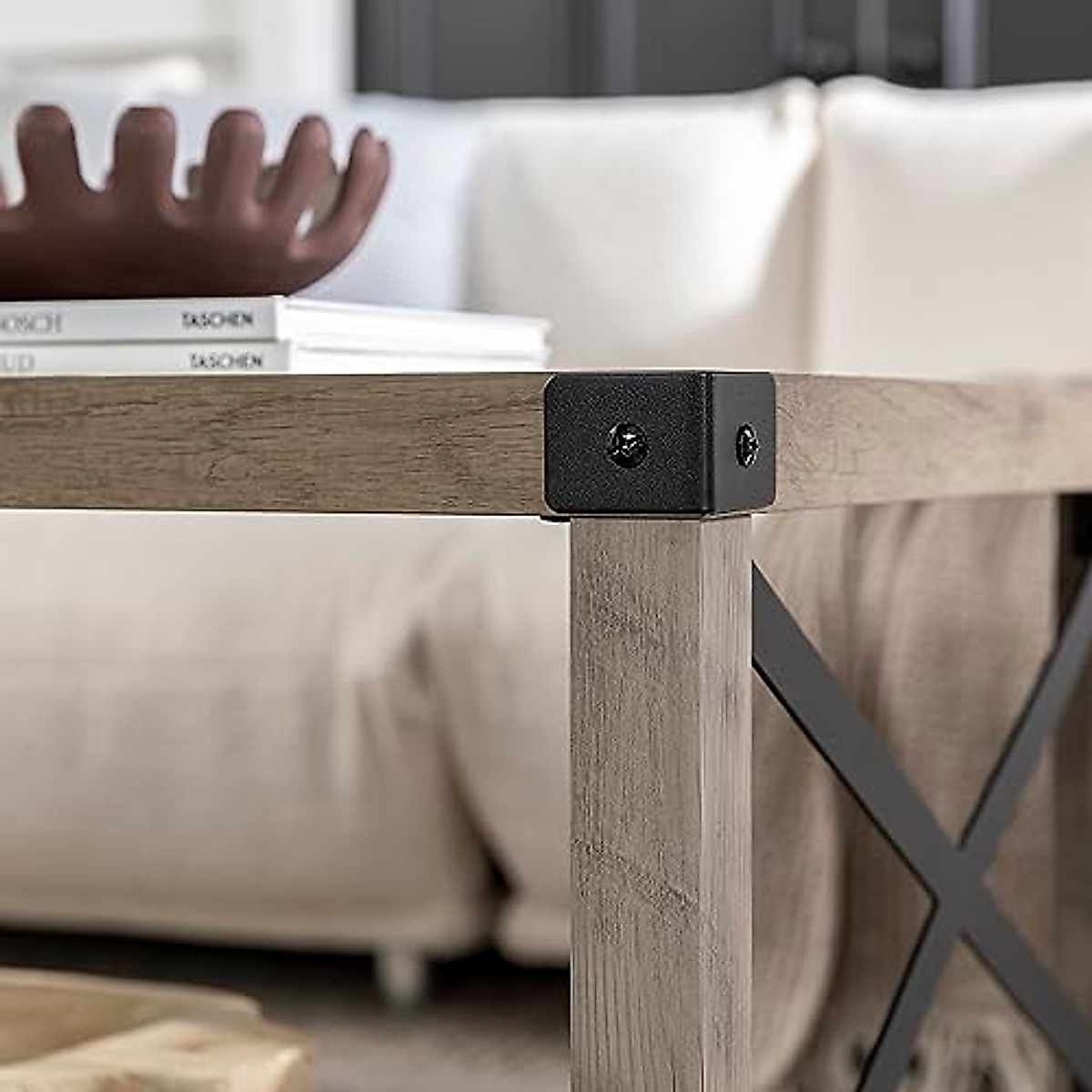 Walker Edison Sedalia Modern Farmhouse Metal X Coffee Table, 40 Inch, Grey Wash