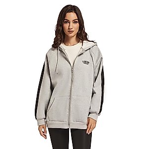 Alapwu Womens Zip Up Hoodie and Sweatshirt Harajuku Y2K Jacket Oversized Loose Cute Jackets For Teen Girls Casual Streetwear Grey