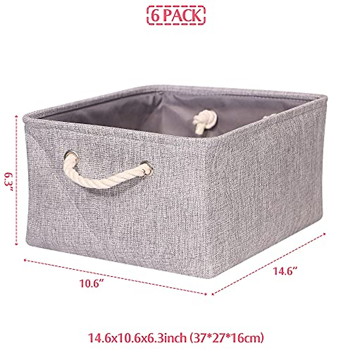 TENABORT 6 Pack Large Storage Basket Bin, Foldable Fabric Storage Cube Box Canvas Collapsible Cloth Organizer Containers with Handles for Home Office Clothes Closet, Gray