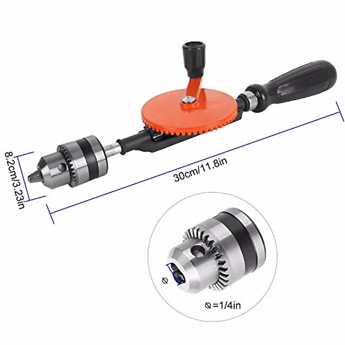 3/8 inch Hand Drill Manual Hand Crank Drill with 8Pcs Drill Bit Set, Safe Double Pinions DesignHand Drill for Wood Plastic and Metal