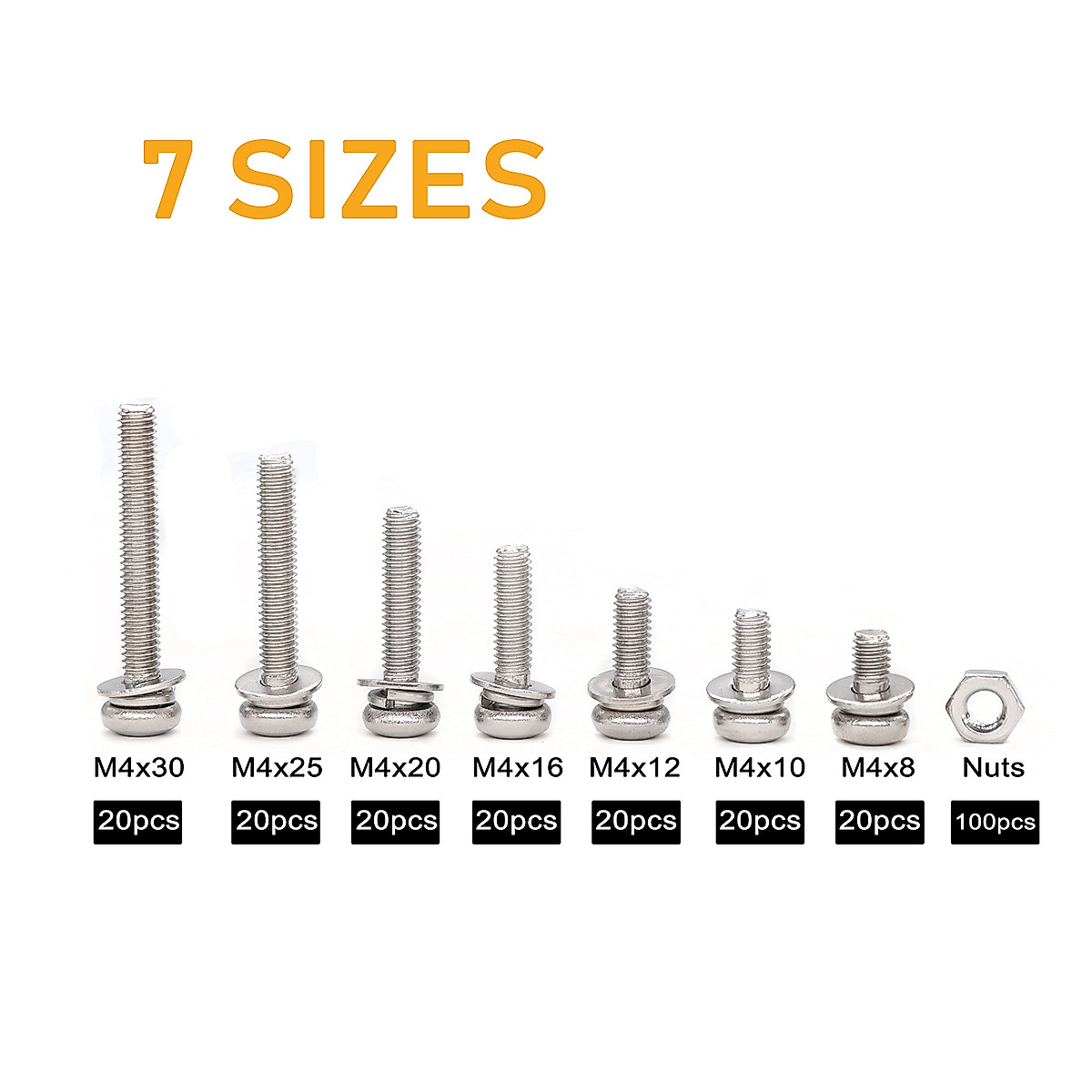 binifiMux 240pcs M4 Torx Pan Head with Pin Security Combine Screws with M4 Hex Nuts Assortment Kit, 304 Stainless Steel, M4 x 6mm/ 8mm/ 12mm / 14mm / 18mm