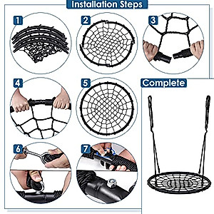 Display4top Spider Web Tree Swing, 40" Round Net Swing Set for Kids Teens with 71" Adjustable Hanging Ropes, Great for Park Backyard Playground Outdoor, Max 400Lbs (Black)