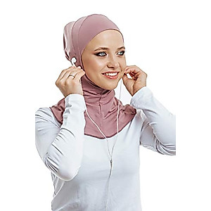 Headphone Hijab, Cotton Under Scarf Tube Cap, Ready to wear Muslim Accessories for Women (Powder)