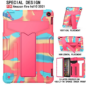 Epicgadget Case for Amazon Fire HD 10 and Fire HD 10 Plus (11th Generation, 2021 Released) - Heavy Duty Shockproof Hybrid Case with Kickstand + 1 Screen Protector Film and 1 Stylus (Candy/Pink)