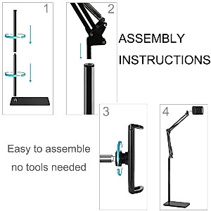 SENLNES Tablet Floor Stand Holder, Adjustable Universal 360-degree Rotatable Metal Tablet Holder, Suitable for iPad Air Mini Pro 12.9/9.7,iPhones, Cell Phones (4.7"-12.9")