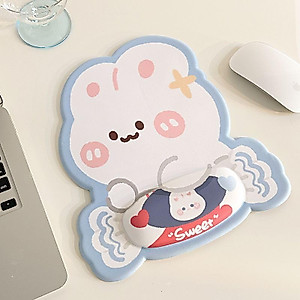 Cute Laptop Mouse Pad with Gel Wrist Support Anti-Slip Kawaii Desk Accessories Ergonomic Gaming Mouse Pad with Wrist Rest and Adorable Rabbit Pattern