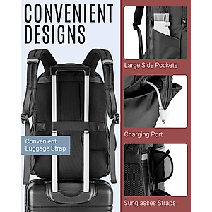 LIGHT FLIGHT Laptop Backpack for Men, Travel Backpack for Men Women Bookbag with Charging Port Fits 17.3 Inch Computer, 40L Back Pack for Business School Work College, Black