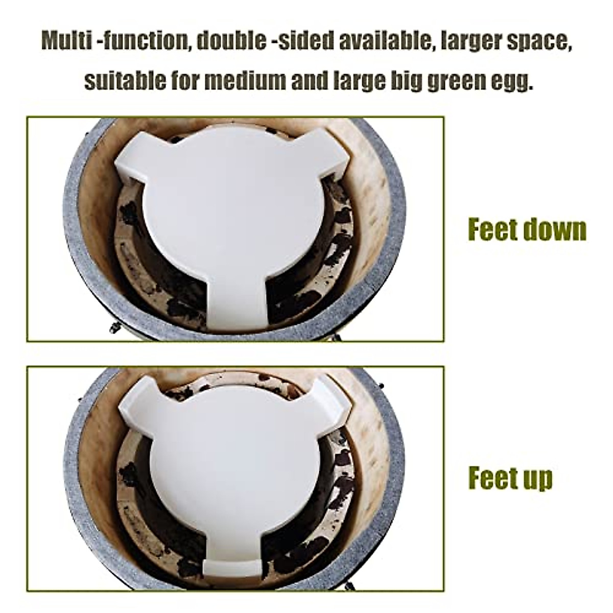 OLAMO 15.4" Plate Setter with 3 Legs,Plate Setter Heat Deflector for Medium Big Green Egg,Ceramic Heat Deflector For Big Green Egg Accessories,Smoking Stone Replacement for Kamado Grills