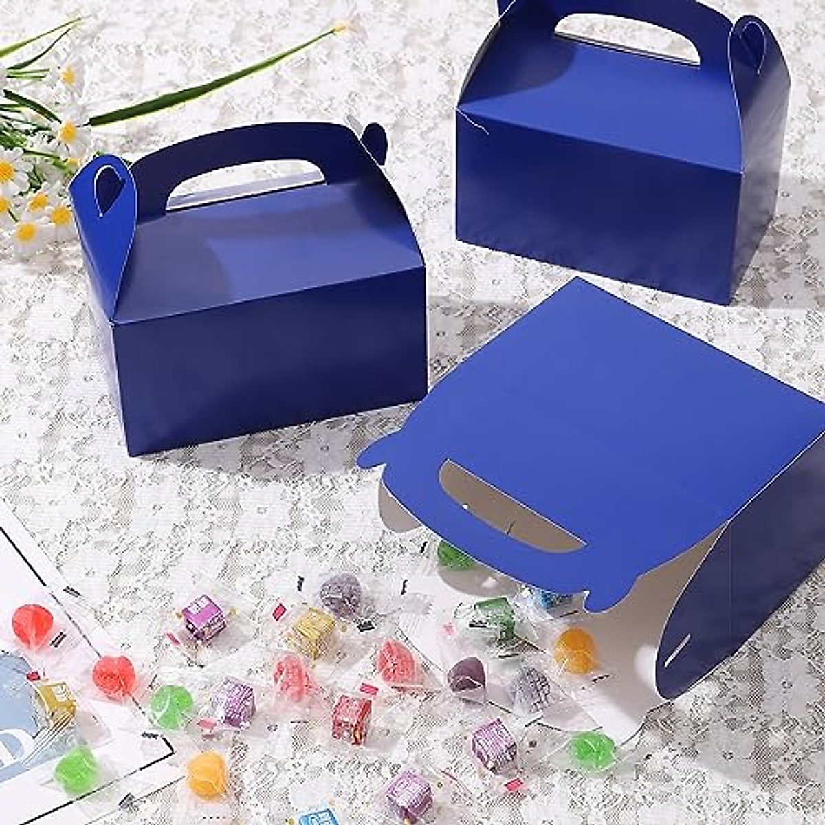 36 Pack Treat Boxes Gable Boxes Party Favor Boxes Paper Gift Boxes for Baby Shower, Birthday, Wedding Party 6.18 x 3.58 x 3.38 Inches (Navy Blue)