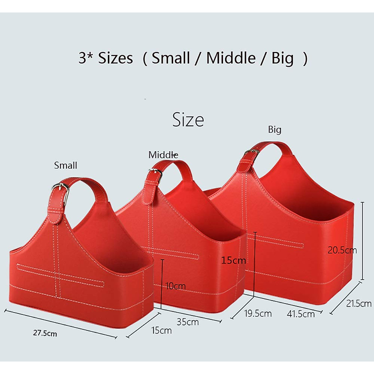 Leather Storage Basket,MDF Structure Wine Flowers Fruits Magazine Holder Rack/Bins,with Top Handle for Holiday Presents Gifts Display (Middle, Red)