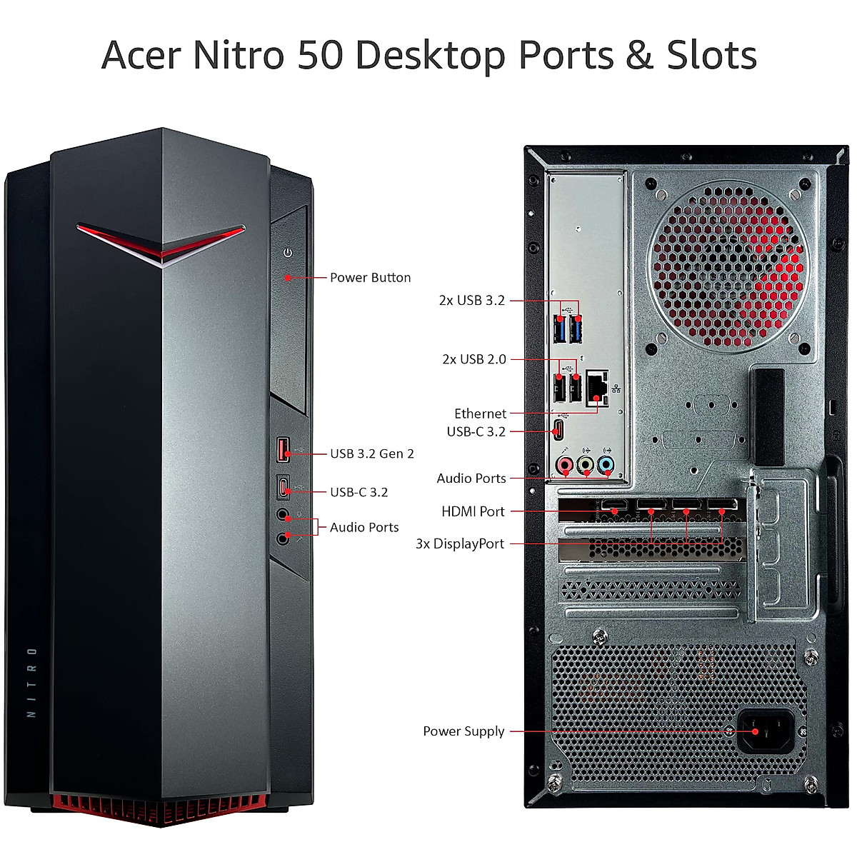 acer Nitro 50 N50 Gaming Desktop Computer - 12th Gen Intel Core i7-12700 12-Core up to 4.90 GHz CPU, 64GB RAM, 4TB NVMe SSD + 2TB HDD, GeForce RTX 3050 8GB GDDR6, Intel Wi-Fi 6, Windows 11 Pro