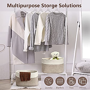CASAVIDA Woven Baskets for Storage Set of 3, Cotton Rope Basket Storage Baskets for Organizing with Handles, Closet Soft Storage Baskets for Shelf Nursery Baby Laundry Living Room & Bedroom