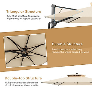 Nalupatio Patio Umbrella 10FT Outdoor Square Umbrella Large Cantilever Patio Umbrella 360°Rotation Hanging Double Top Offset for Garden Deck Patio