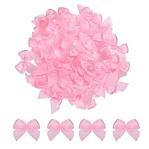 MECCANIXITY 100Pcs Mini Ribbon Bow 1" Mini Fabric Satin Ribbon Flower Bows for Craft DIY Sewing Wedding Birthday Party Pink