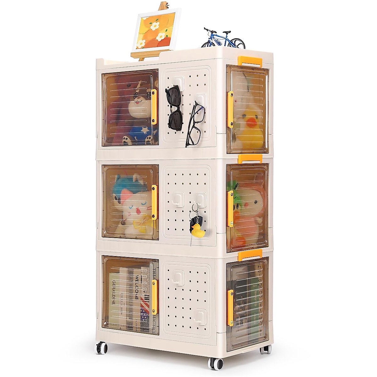 Meloki Stackable Storage Bins with Lids 3 Tier - 45 Gal (180 QT) Plastic Storage Bins with Wheels and external Hooks for Versatile Storage Options for Home and Office