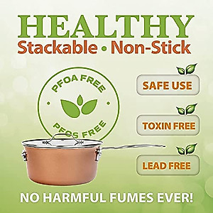 Gotham Steel Stackable Pots and Pans Stackmaster 10 Piece Cookware Set with Ultra Nonstick Cast Texture Ceramic Coating, Copper