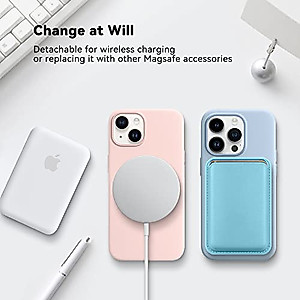 Magnetic Wallet Card Holder with Mag Safe, Mag-Safe Leather Phone Wallet for iPhone 14 13 12 Pro/Pro Max/Plus/Mini Mag Safe Case, Magnetic Card Holder for Back of iPhone 14/13/12 Series, Light Blue
