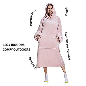 CozyLeep Wearable Blanket Hoodie for Adult Women Men - Warm and Soft Oversized Snuggle Blanket Sweatshirt Idea Gift for Birthday, Pink