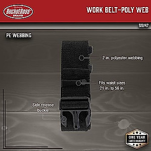 Bucket Boss - Work Belt - Poly Web, Belts & Suspenders (55147), Black