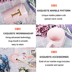 Letter T Personalized Initial Marble Coffee Mug for Women, Bridal Shower Gifts, Man and Women's Initials Gifts 14 Ounce Pink With Gift Box