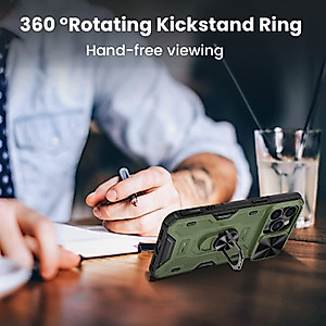 VEGO for iPhone 14 Pro Max Case, iPhone 14 ProMax Case with Slide Camera Cover Built-in 360° Rotate Ring Stand Kickstand Fit for Magnetic Car Mount Cover Case for iPhone 14 Pro Max 6.7" 2022 - Green