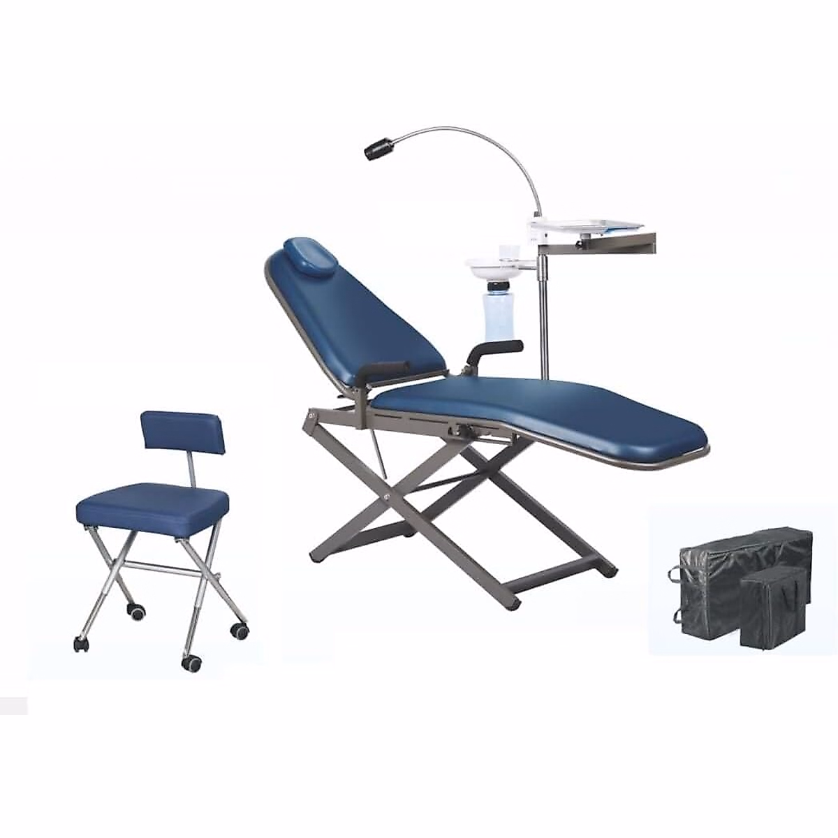 REEHUT Portable Patient Chair with Tray with Integrated LED Exam Light with Dentist Stool + Nylon Bag