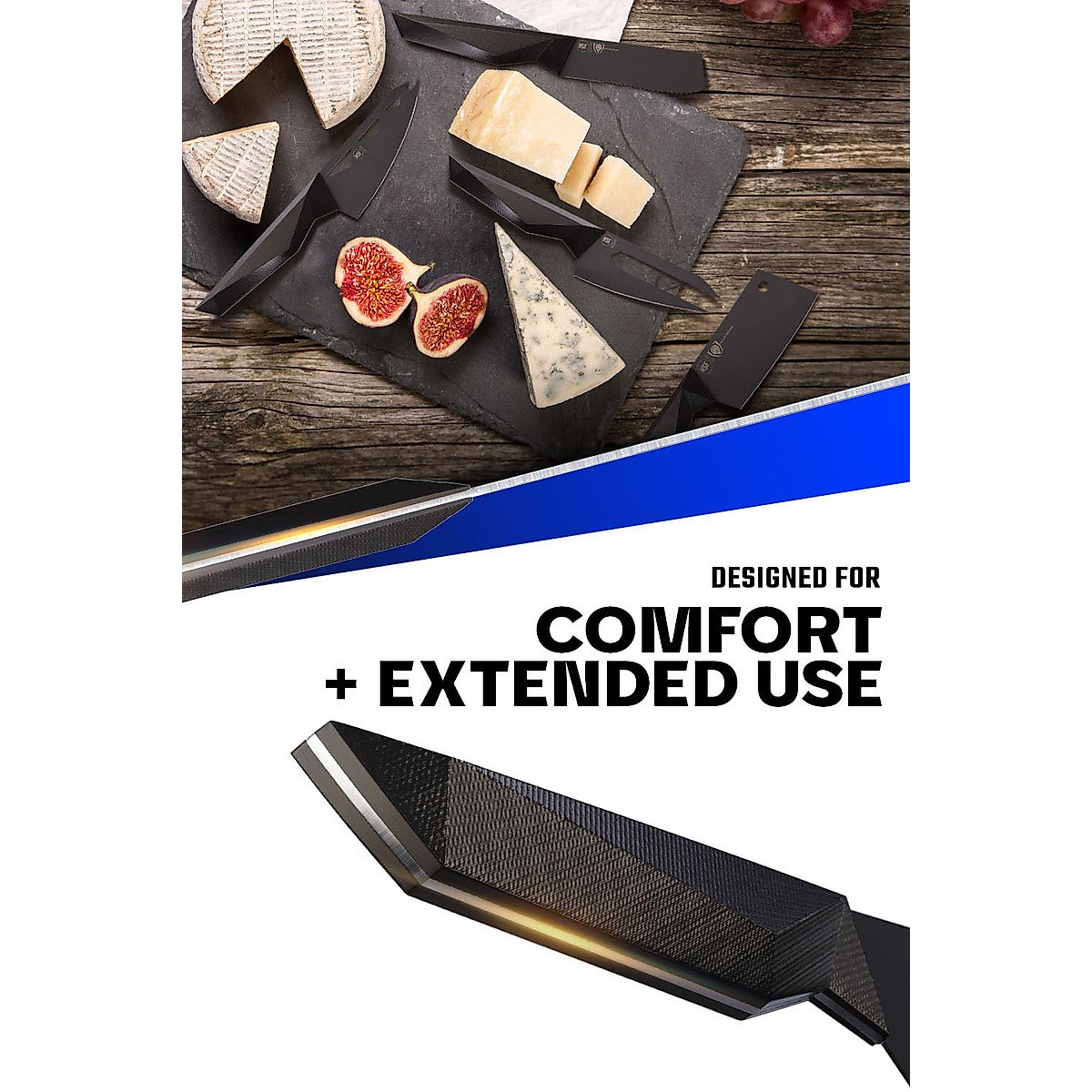 DALSTRONG Cheese Knife Set - 4-Piece - Shadow Black Series - Black Titanium Nitride Coated - High Carbon - 7CR17MOV-X Vacuum Treated Steel Cheese Knives Set - Sheath - Soft Hard Cheese - NSF Certified