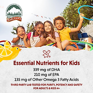 Barlean's Omega Pals Chirpin' Slurpin' Omega 3 for Kids, Yummy Lemonade Flavored Children's Liquid Fish Oil Supplement with 540 mg of EPA and DHA for Brain and Eye Health, 8 oz