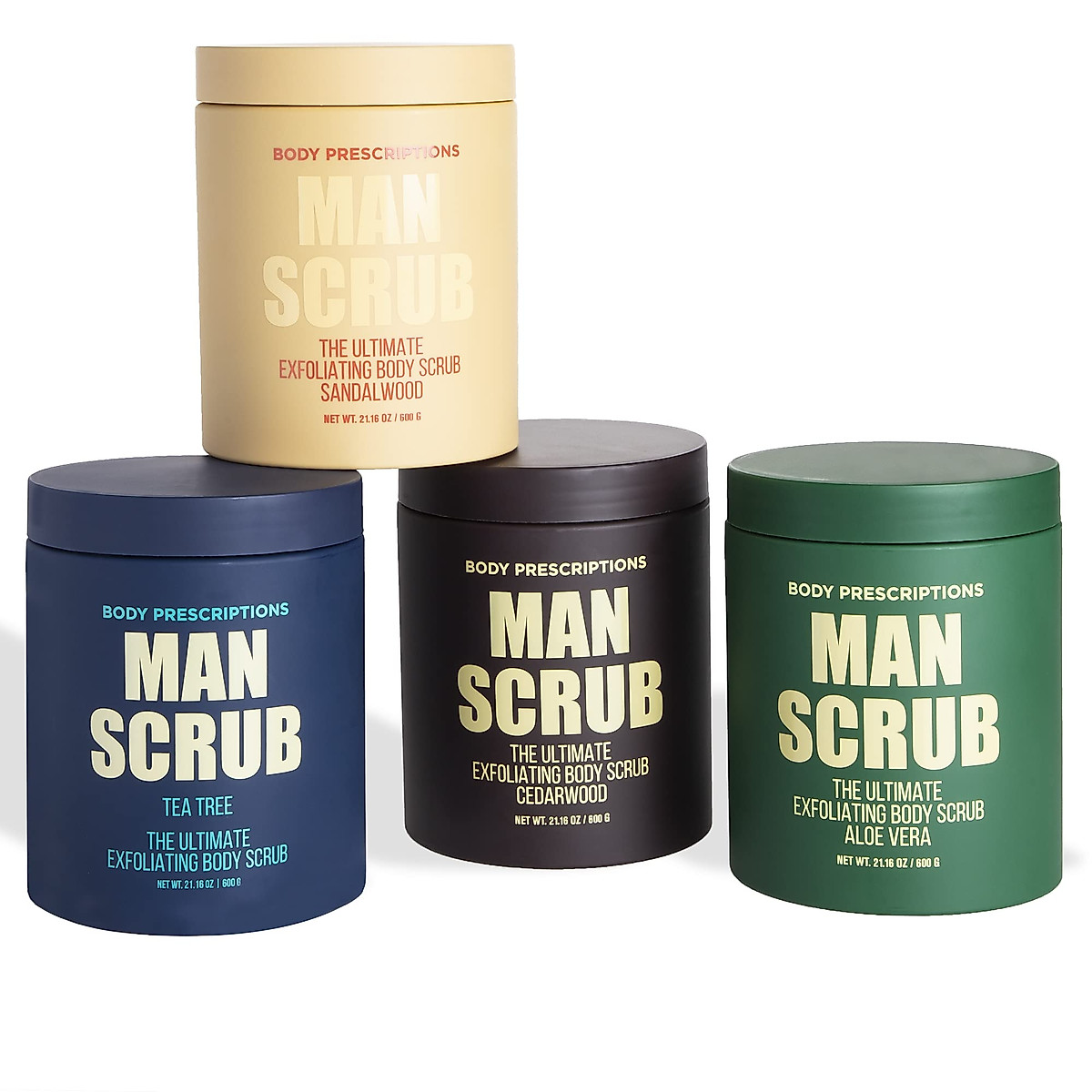 Body Prescriptions Men’s Exfoliating Body Scrub – Ultimate Skin Cleansing Wash in Jar with Twist-Top Lid, For All Skin Types, 21 Ounce (Pack of 4), Combo Pack