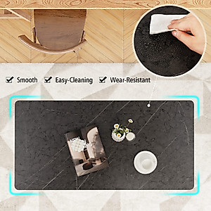 Giantex Modern Coffee Table, 48" x 24" Rectangular Coffee Table with Marble Spacious Tabletop & Adjustable Feet, Large Tea Table for Living Room Office Reception Room (Black)