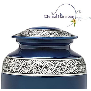 Eternal Harmony Cremation Urn for Human Ashes | Memorial Urn Carefully Handcrafted with Elegant Finishes to Honor and Remember Your Loved One | Adult Urn Large Size with Beautiful Velvet Bag (Blue)