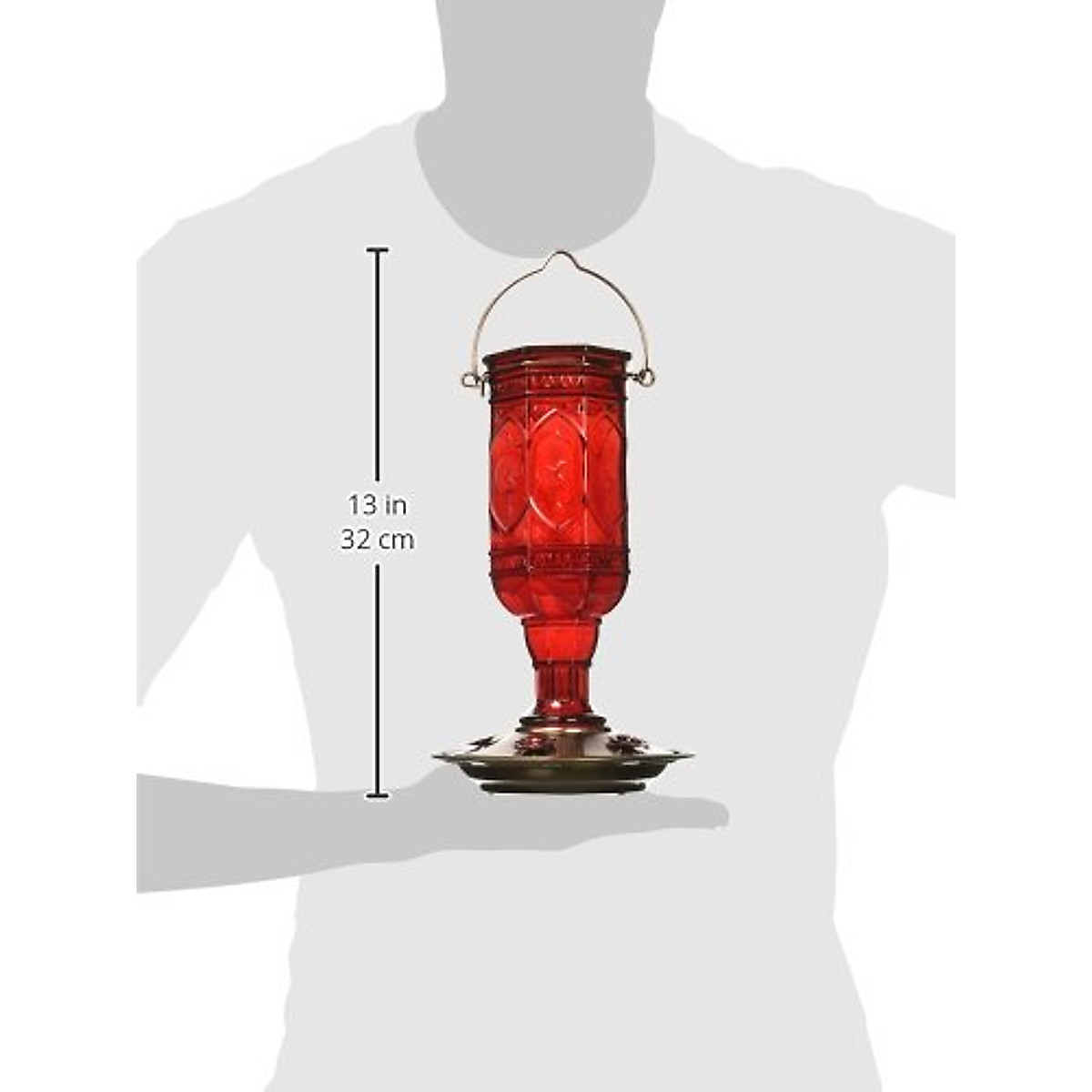 More Birds Red Jewel Hummingbird Feeder, Glass Hummingbird Feeders for Outdoors, 5 Feeding Stations, 20 Ounces