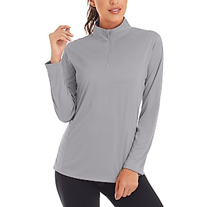 KEFITEVD UV Protection Shirts for Women Long Sleeve UPF 50+ Sun Protection Shirts Outdoor Quick Dry Hiking Shirts for Women Light Grey